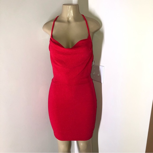 Nikibiki | Dresses | Nikibiki Red Sparkly Bodycon Dress With Open Back ...